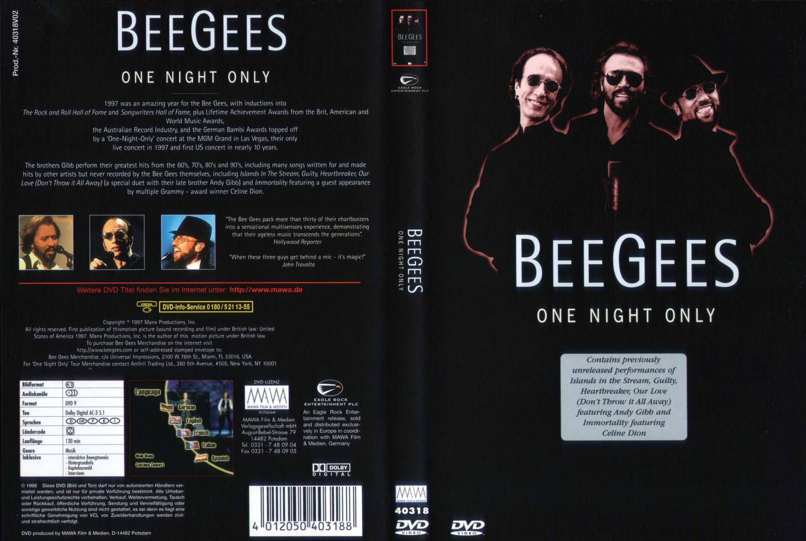 Bee Gees One Night Only : Front | DVD Covers | Cover Century | Over 1. ...